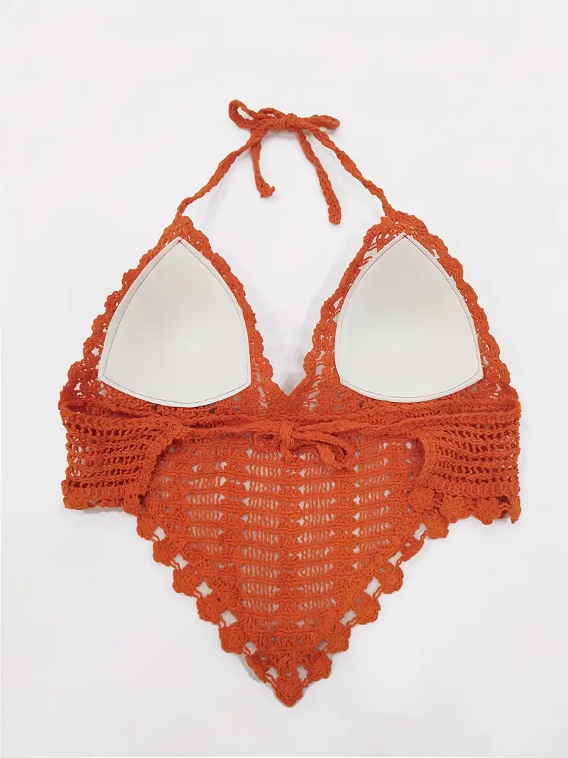Crochet Crop Halter Top Sexy Beach Wear Backless Hanky Hem V Temu