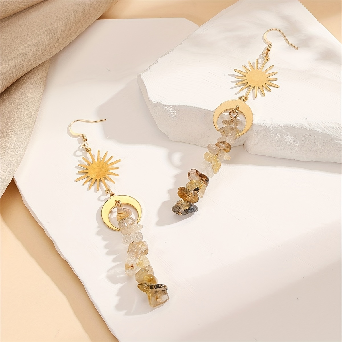 Bohemian Style Natural Stone Earrings Retro Ethnic Jewelry - Temu ...