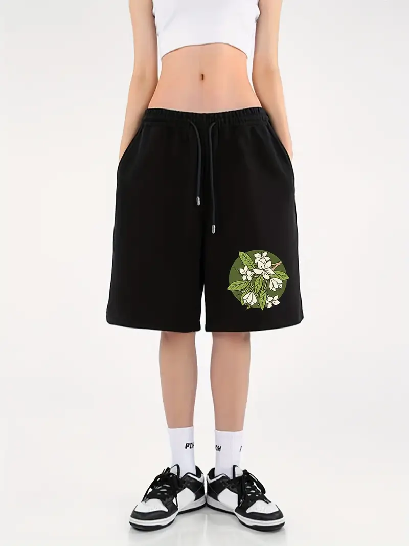 Flower Graphic Slant Pockets Sports Shorts High Waist Temu Netherlands