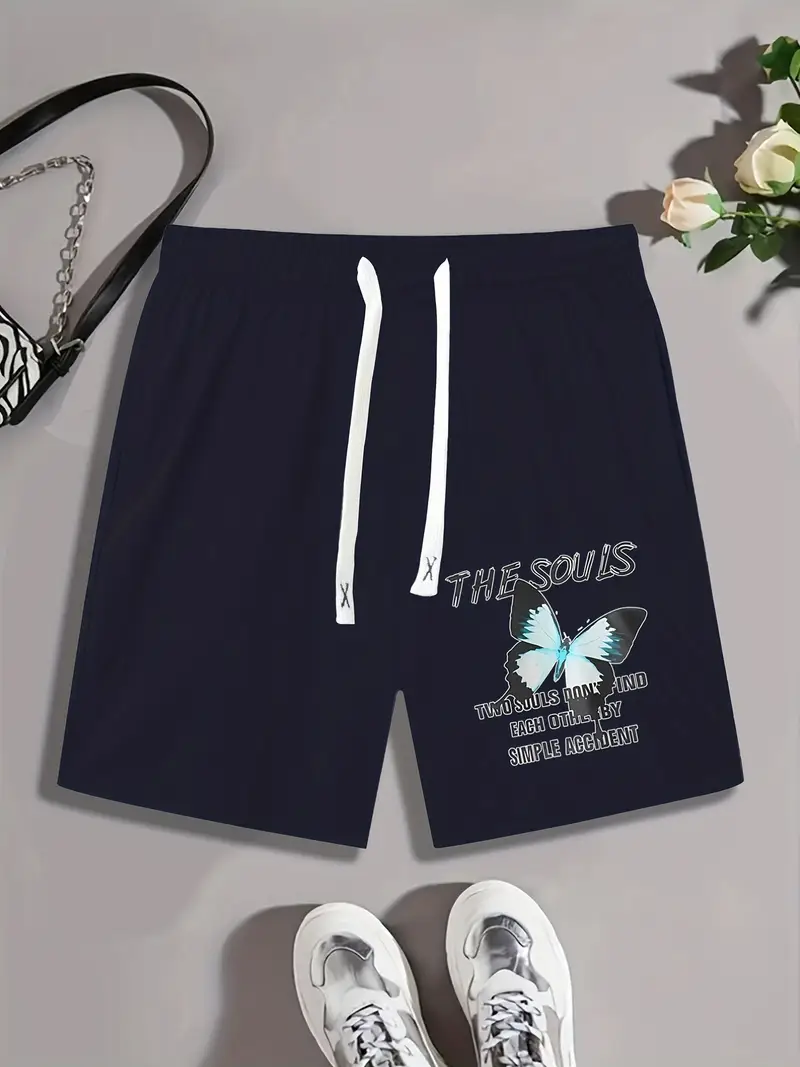 Mens Butterfly Print Drawstring Shorts Comfortable And Stylish