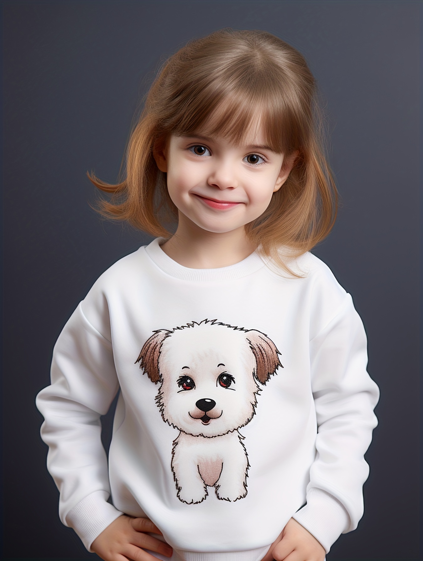 Girls Casual Cute Crew Neck Pullover Tops Sweatshirt With Happy Puppy ...