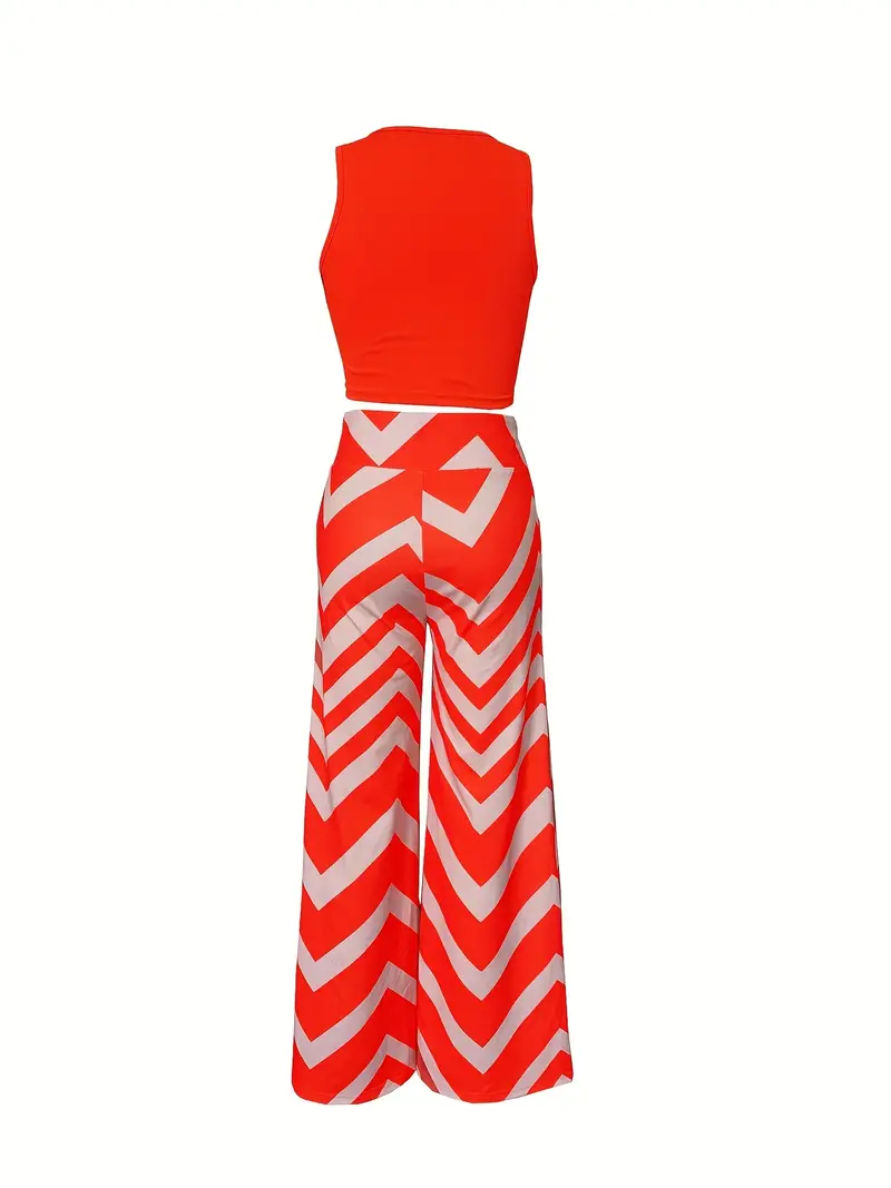 Casual Two Piece Pants Set Crop Tank Top Geo Print Pants Temu