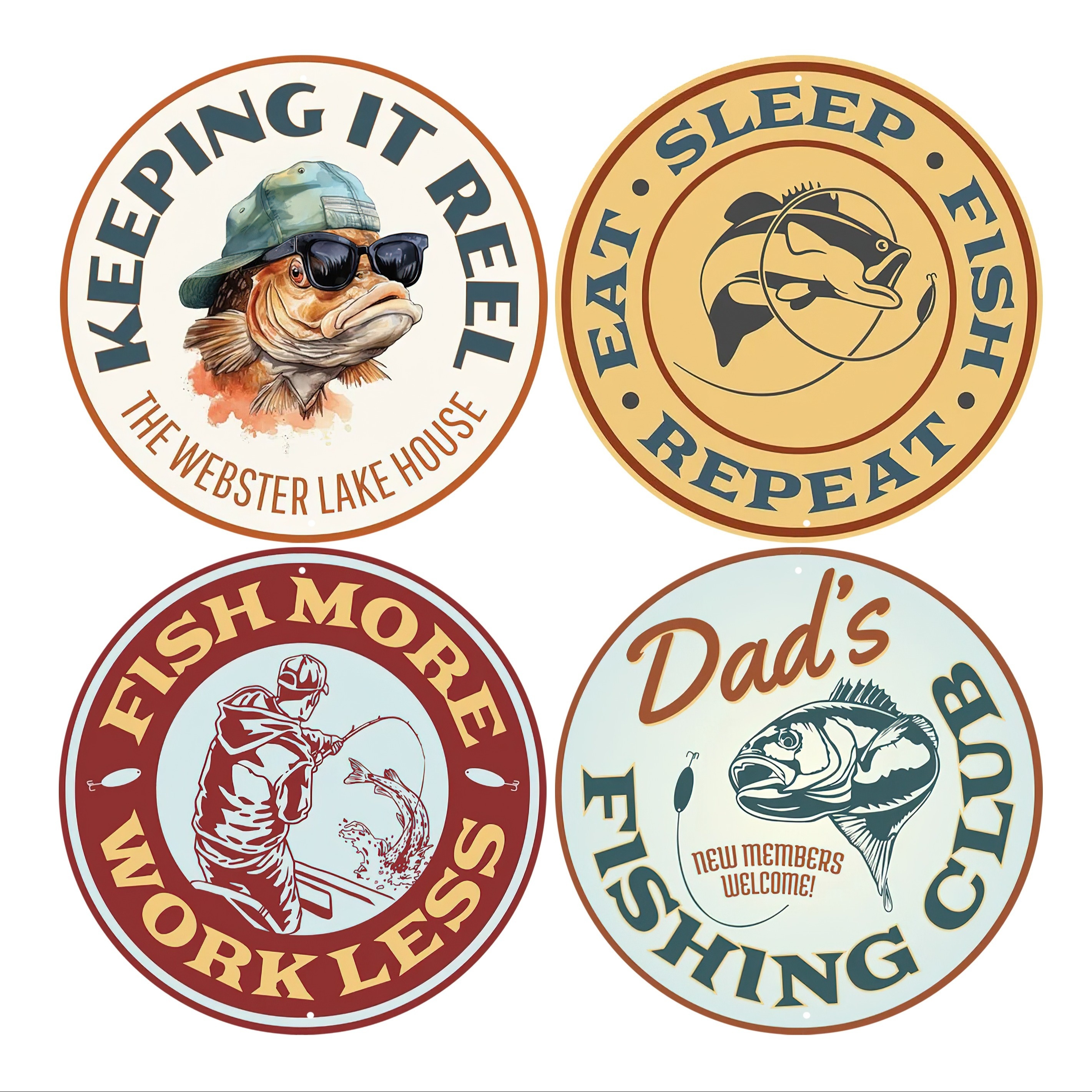 Fishing Retro Round Sign Metal Aluminum Sign Iron Painting - Temu