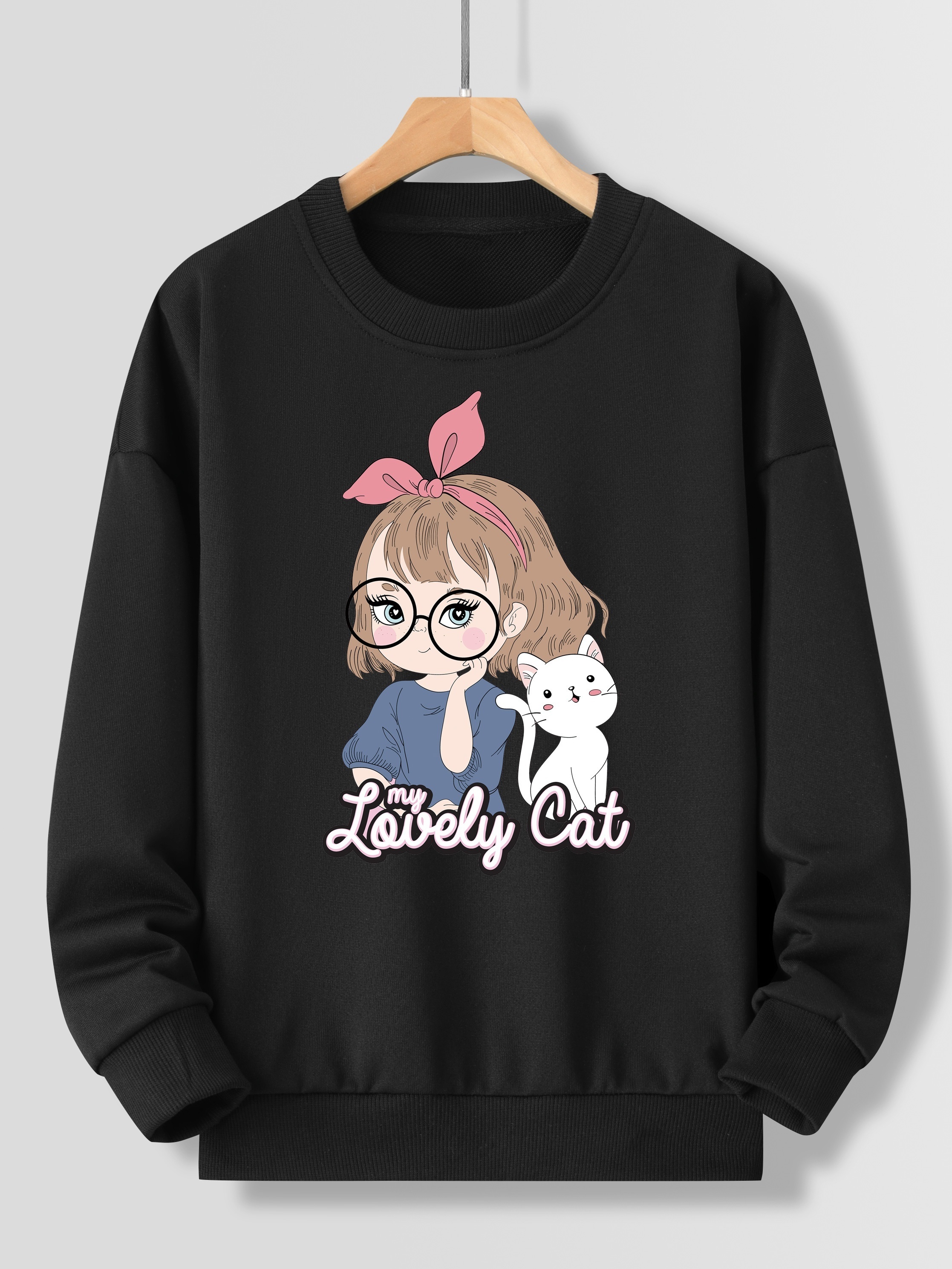 Girls Crew Neck Sweatshirt Pullovers ''anime Girl Lovely - Temu Australia