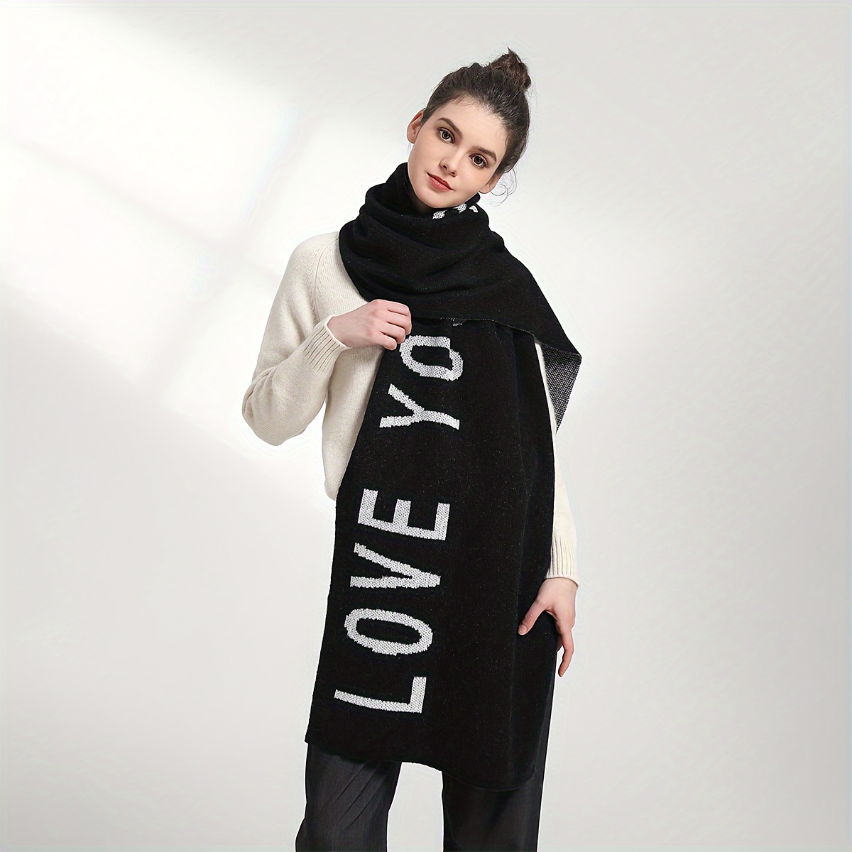 Unisex Stylish Solid Color Scarf Big Letter Love Knit Shawl - Temu New ...