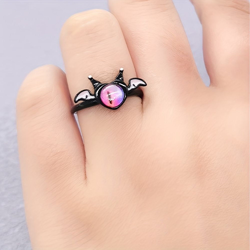 Coquette Style Ring Trendy Bat Design Inlaid Gemstone Adjustable ...