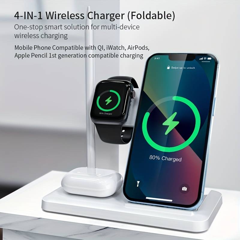 4 In 1 Wireless Charger 15w Foldable Smart 4 Chip Mobile Phone Stand