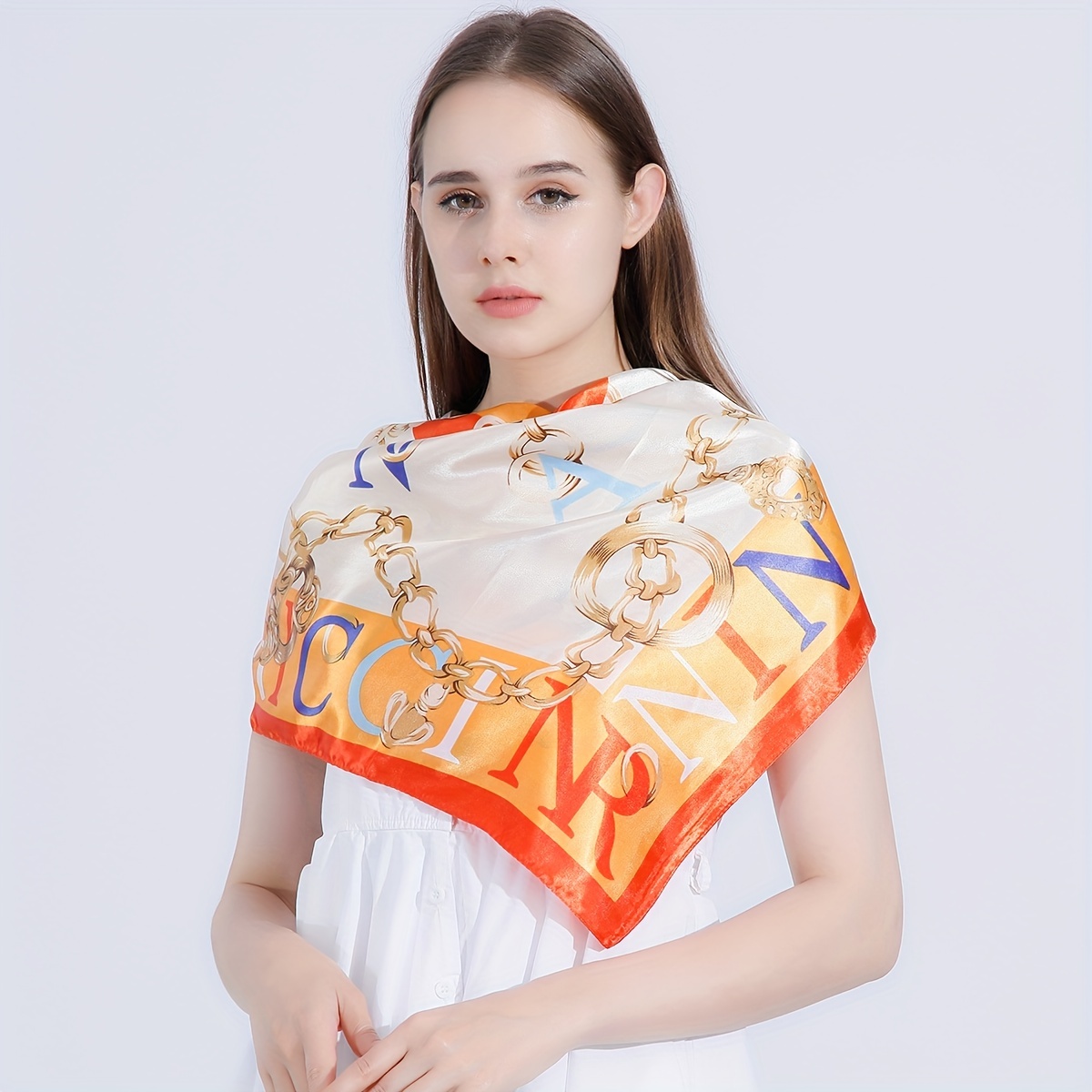 A Chain Of Monogrammed Scarf Shawl Large Satin Square Beach - Temu ...