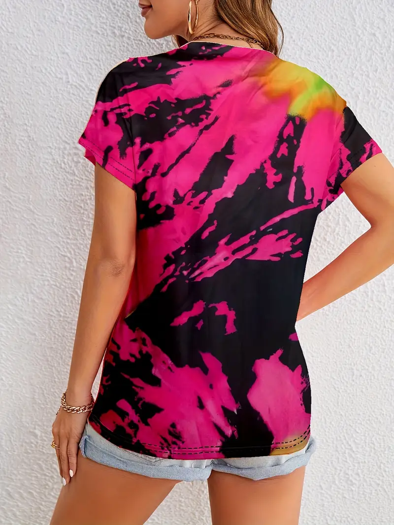 Gradient Button Front T Shirt Casual V Neck Short Sleeve Temu