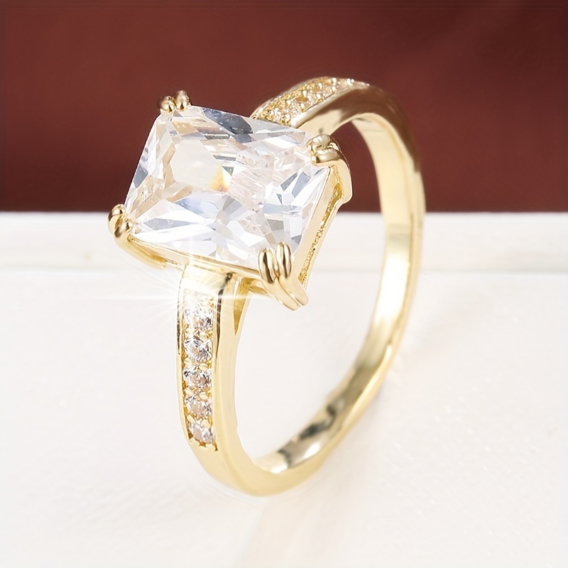 Classic Copper Inlaid Rectangular Zircon Luxury Ring Female - Temu ...