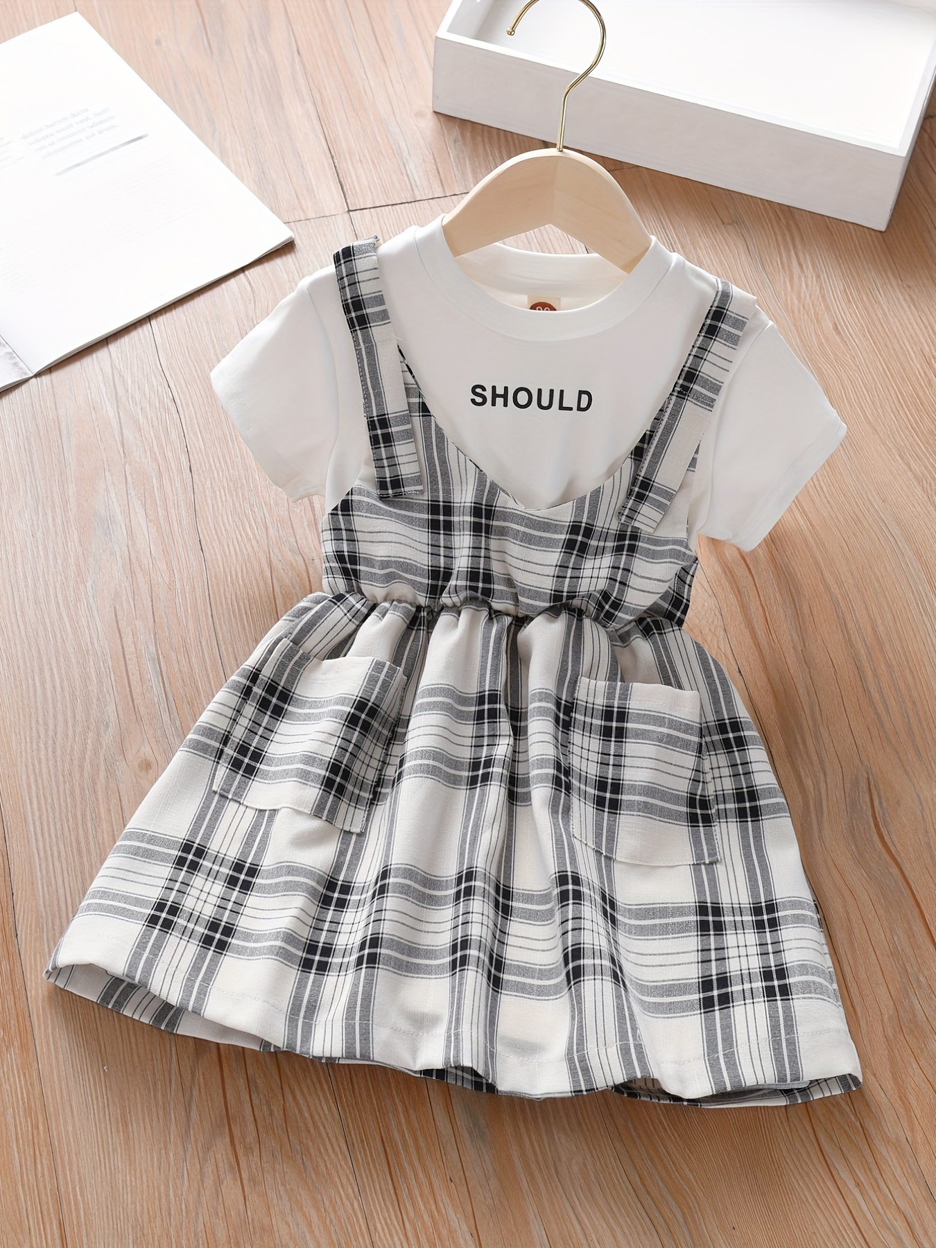 Girls'' Casual Short Sleeve Plaid Dress Kids Pockets Round - Temu Ireland