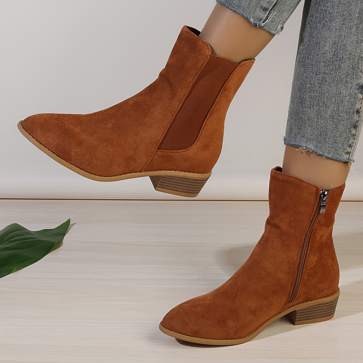 Solid Color Chunky Heel Boots Women s Fashion Side Zipper - Temu Canada