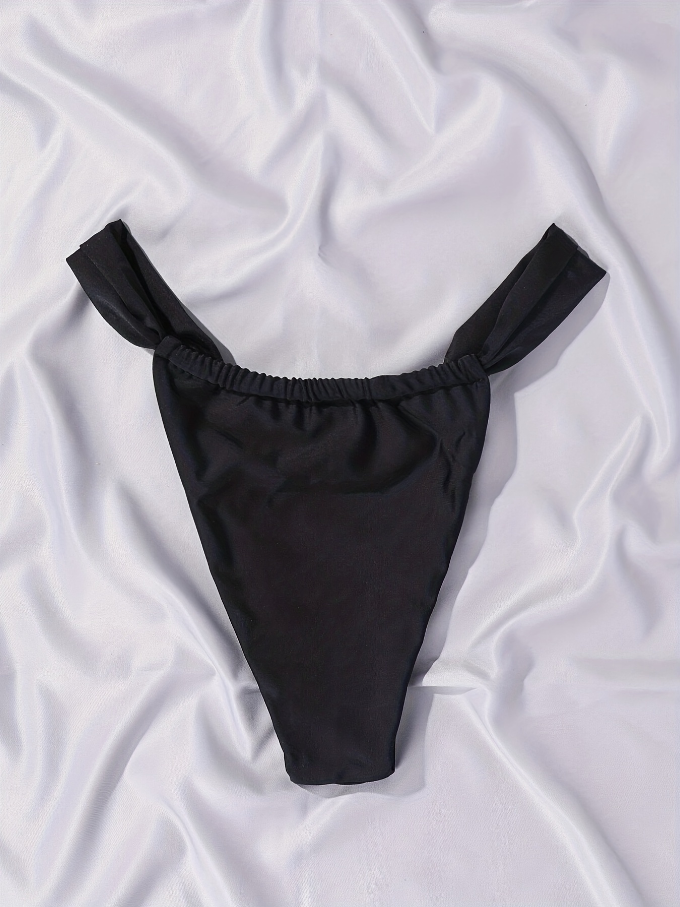 Ruched High V String Black Bikini Bottoms High Strech Solid Temu