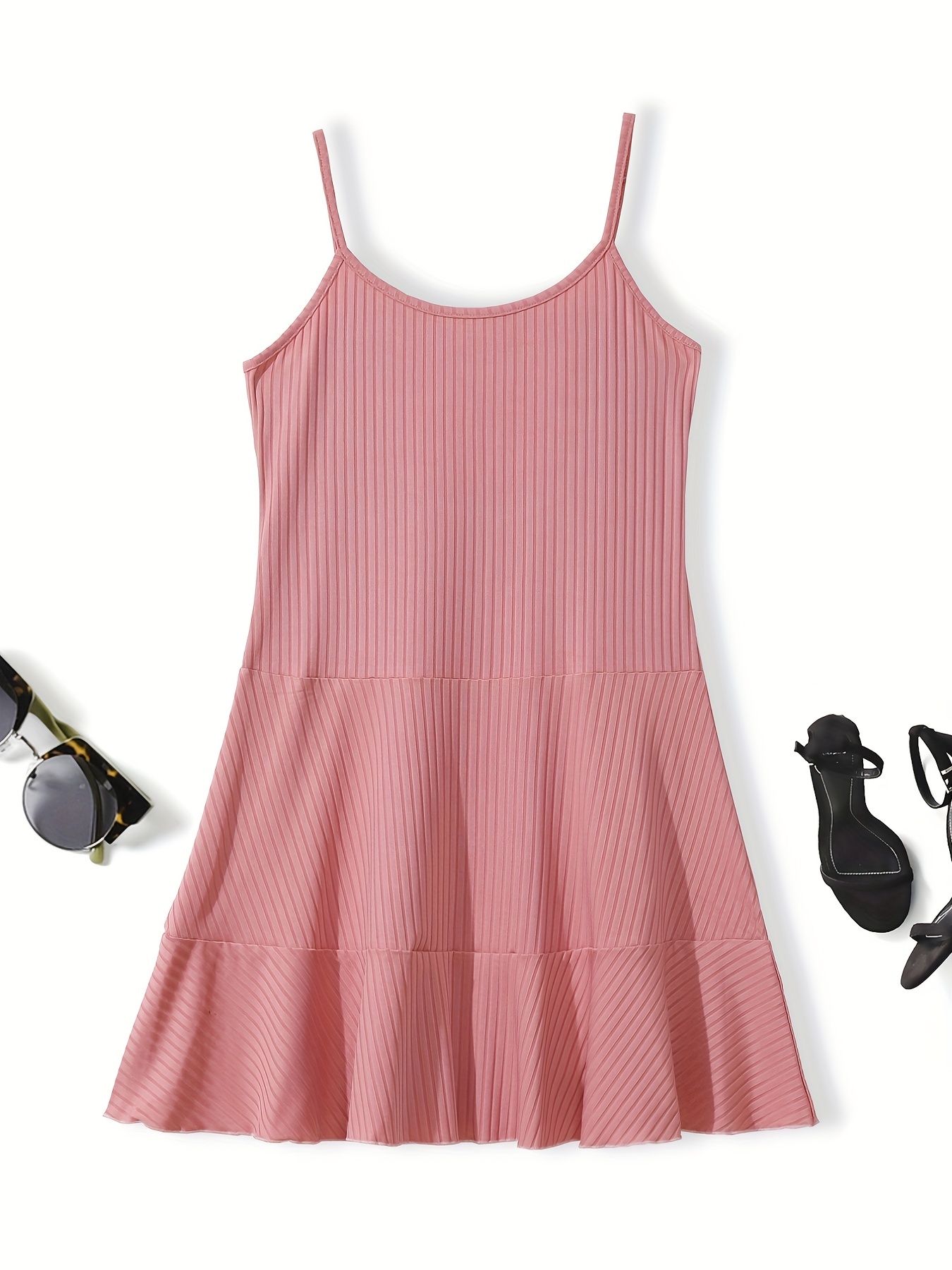 Solid Ribbed Ruffle Slip Nightdress Simple Comfy Backless - Temu Australia