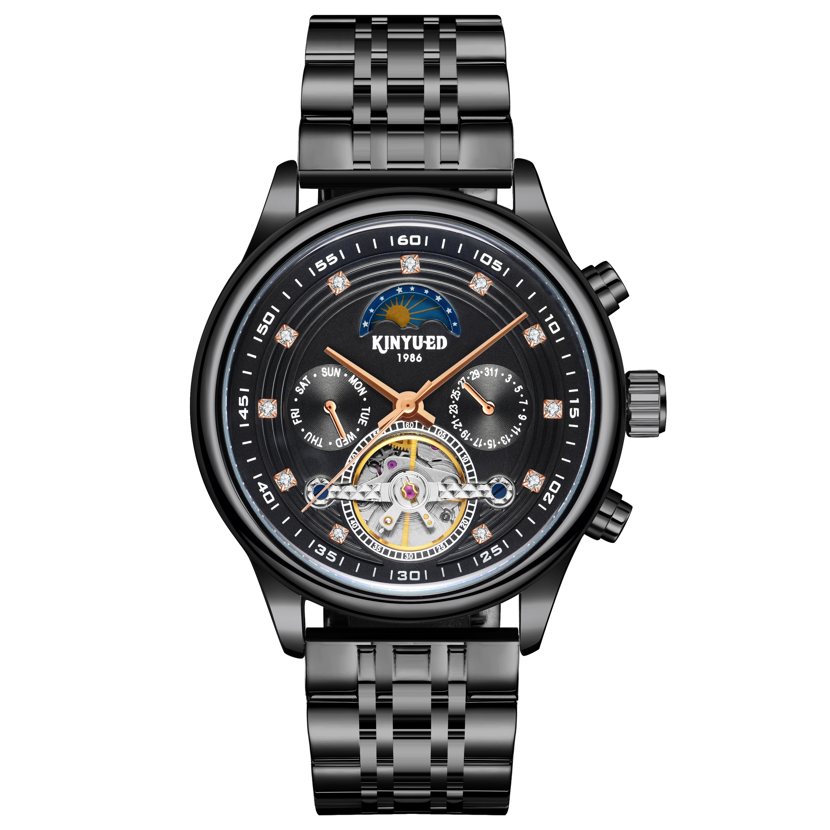 Fashion Mens Watch Double Sided Hollow Automatic Mechanical Watch Night ...