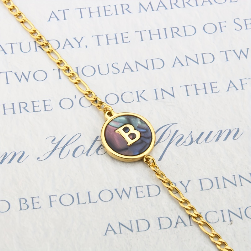 Abalone Shell Letter Thin Chain Bracelet 18k Plated - Temu United Kingdom