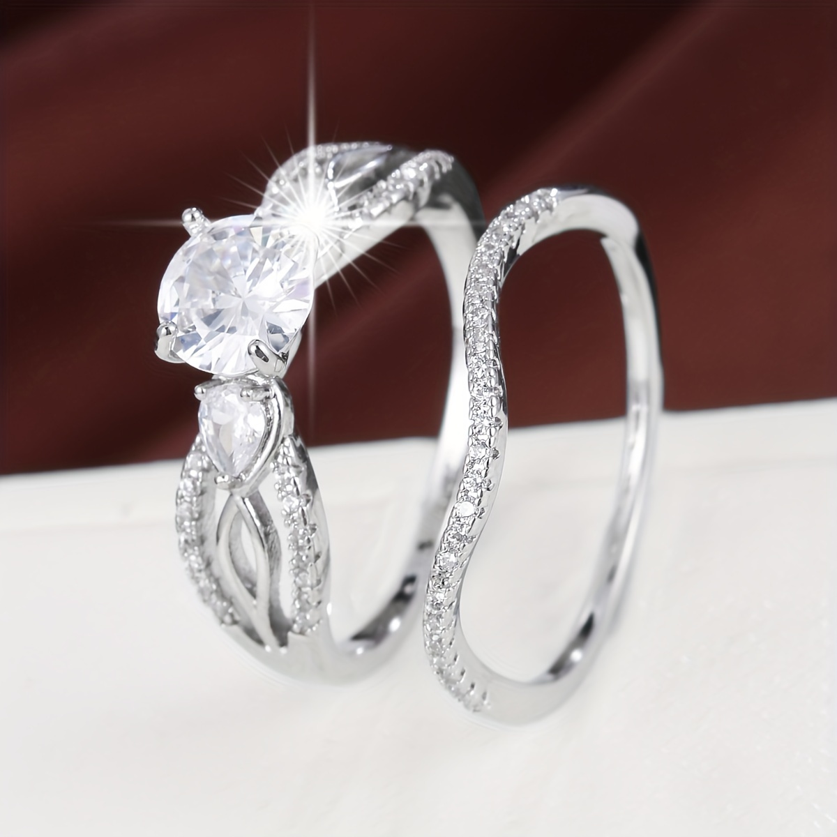 Elegant Stacking Rings Paved Shining Zirconia Symbol - Temu United Kingdom