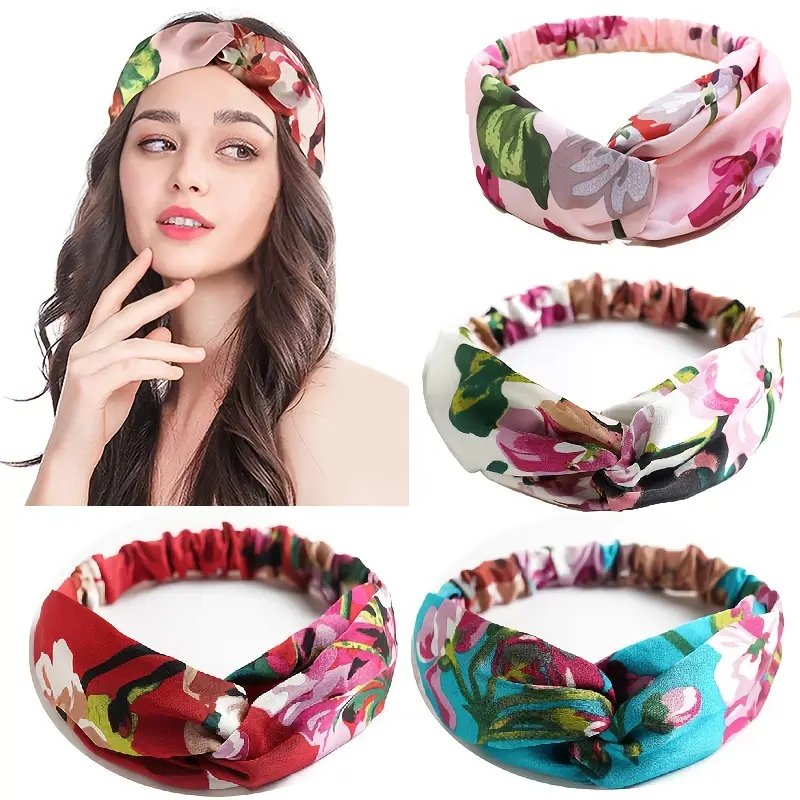 Flower Pattern Satin Elastic Headband Hair Hoop Temu Australia