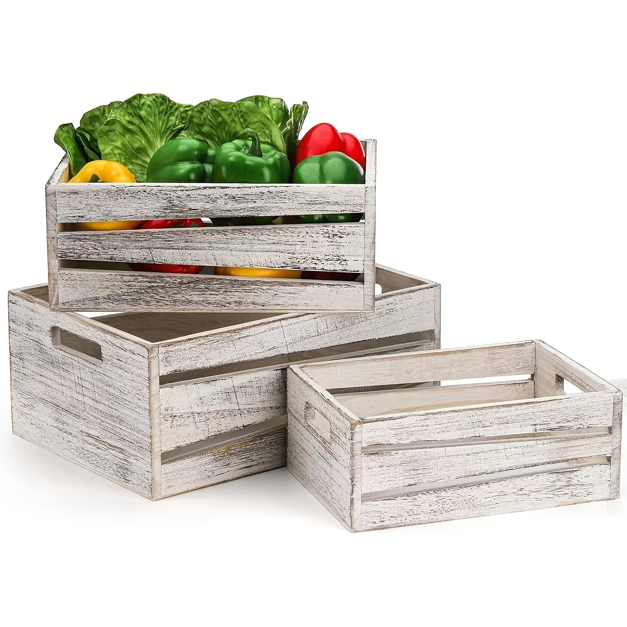 3pcs Wooden Storage Bins, Rustic Nesting Container Bins With Handles ...