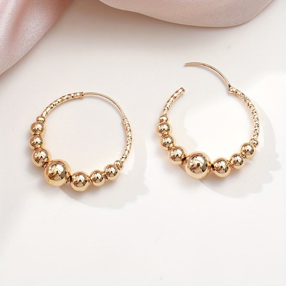 Exquisite Bead Design Hoop Earrings Copper 18k Gold Plated - Temu ...