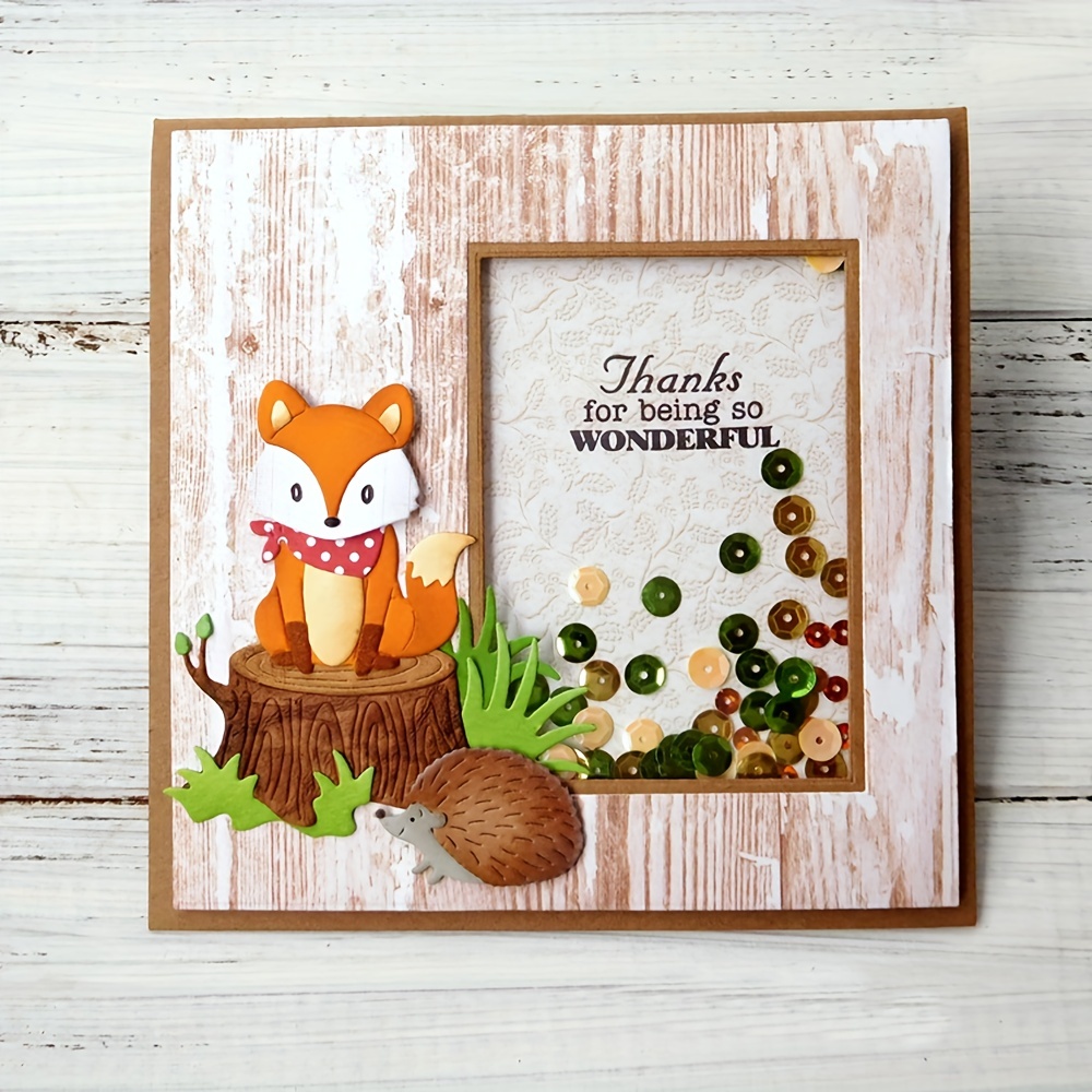 Fall Fox Hedgehog Cutting Dies Diy Scrapbooking Album Card - Temu