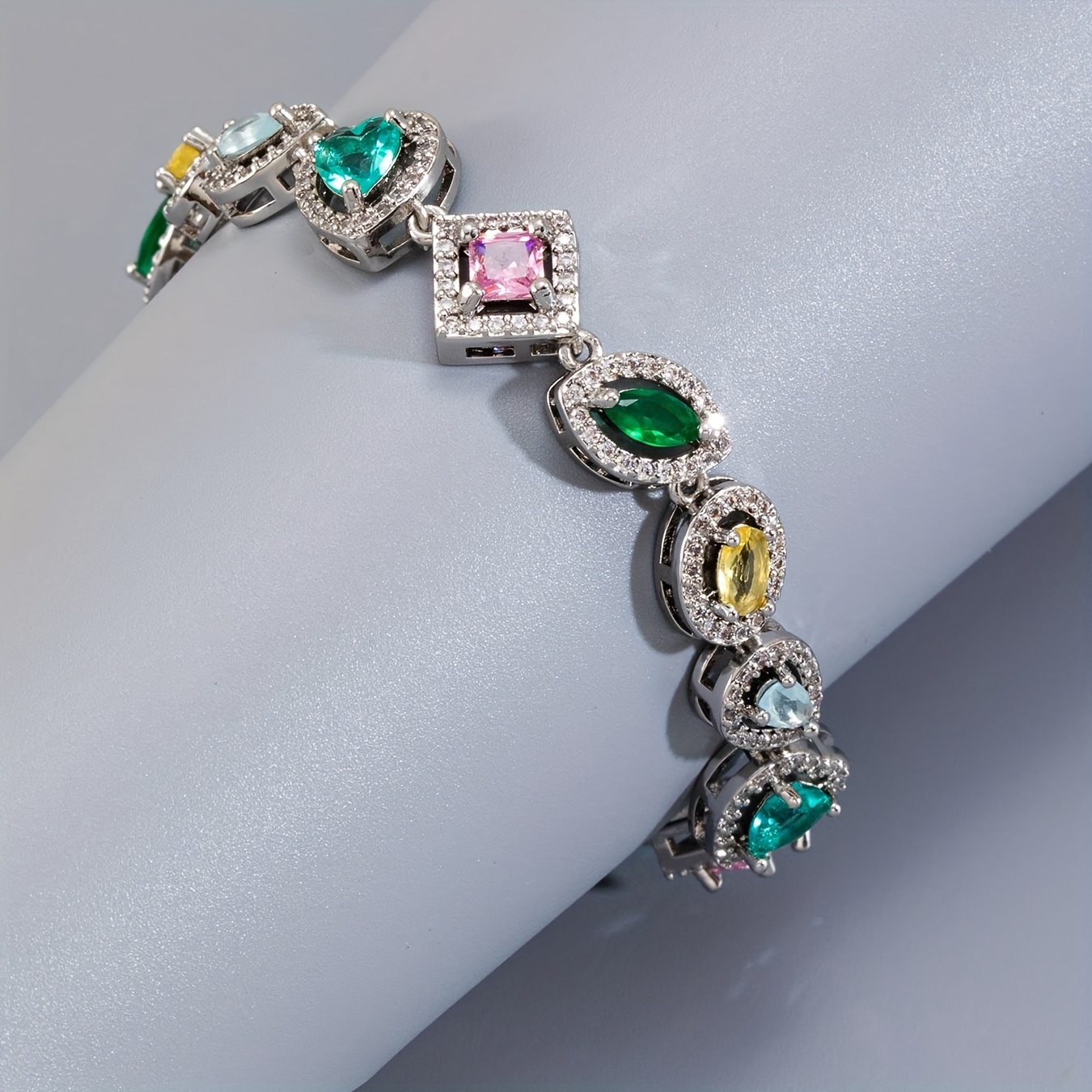 Luxury Colorful Tennis Bracelet Iced Cz Elegant Hand Chain - Temu ...