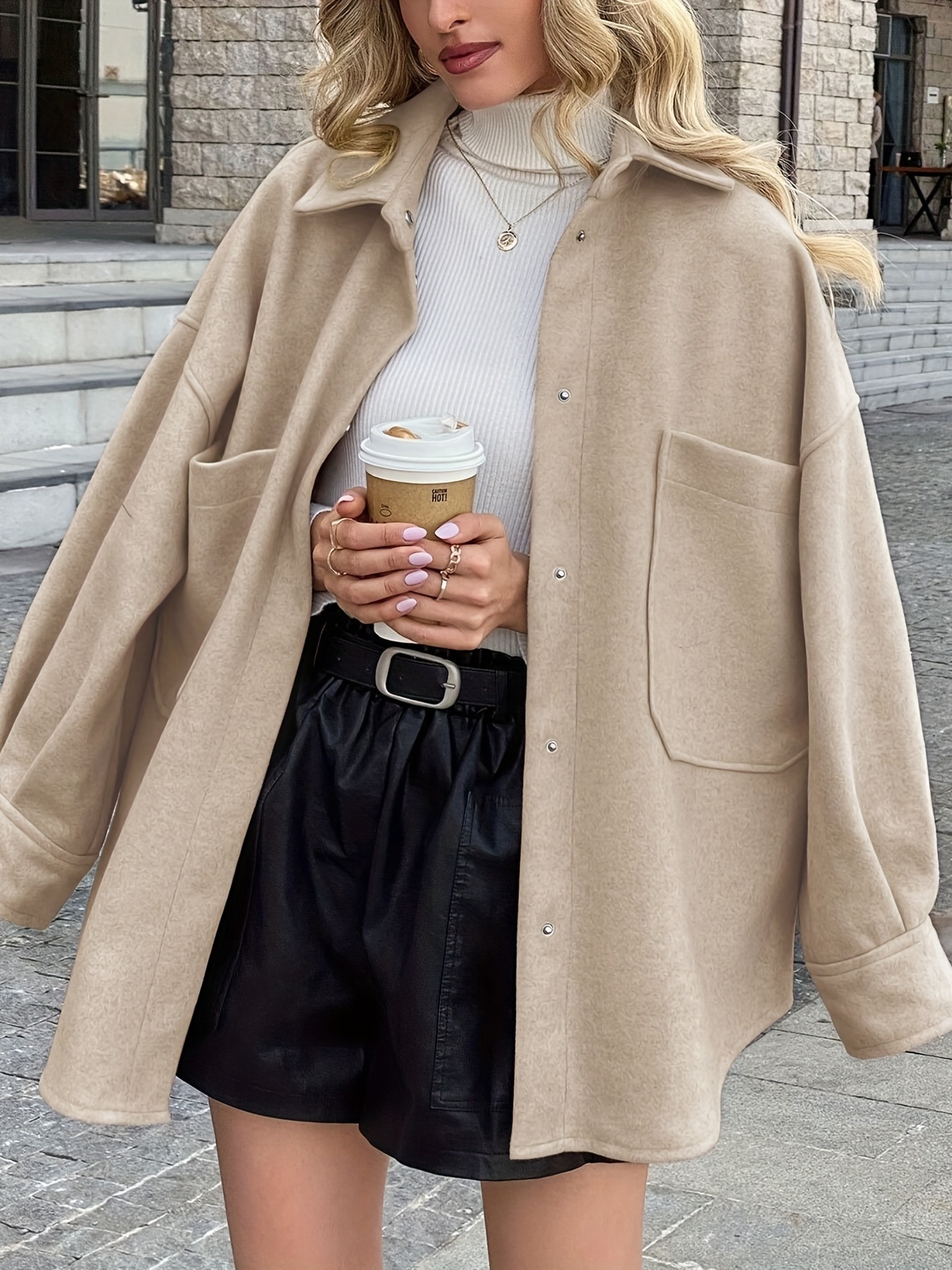 Solid Button Front Jacket Casual Long Sleeve Lapel Temu Netherlands