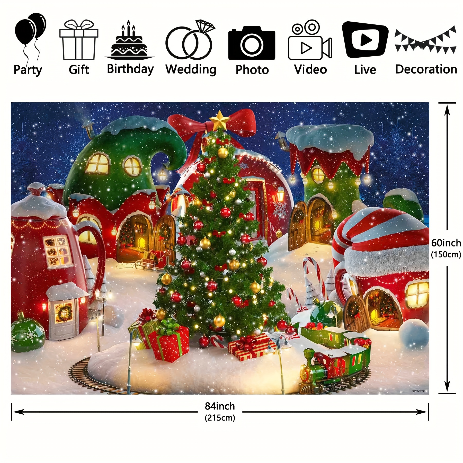 Cartoon Christmas Village polyester photography backdrop - Temu