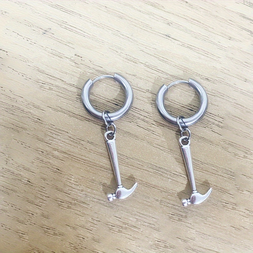 Punk Hip Hop Men's Hammer Pendant Hoop Earrings Gifts Friend - Temu Ireland