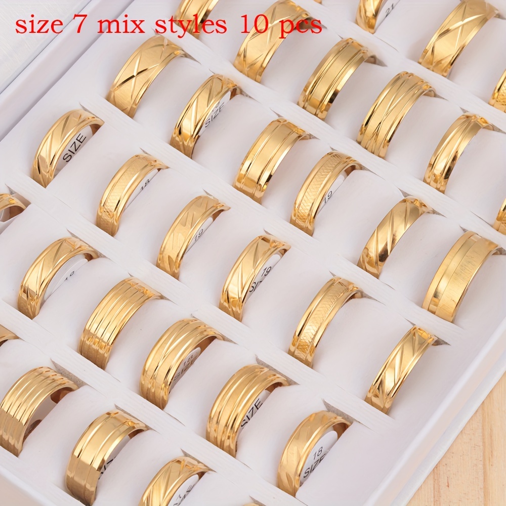 Golden Waterproof Stainless Steel Stripe Rings 18k Gold - Temu United ...