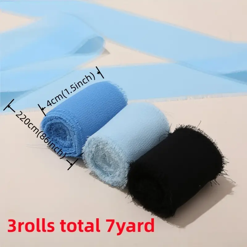 3 롤 총 7야드 수제 프린지 쉬폰 리본 웨딩 초대장 꽃다발 포장 신부 꽃다발 장식 선물 포장 Diy 공예용 Temu