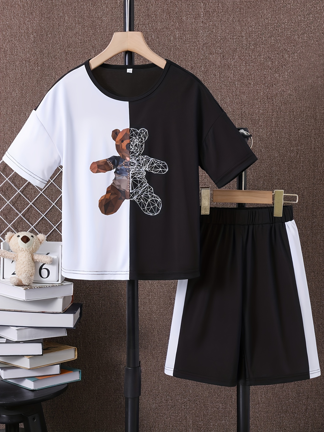 男の子の幾何学模様のクマ柄半袖衣装2枚 カラークラッシュtシャツ ショーツセット 夏用子供服 ギフトとして Temu Japan