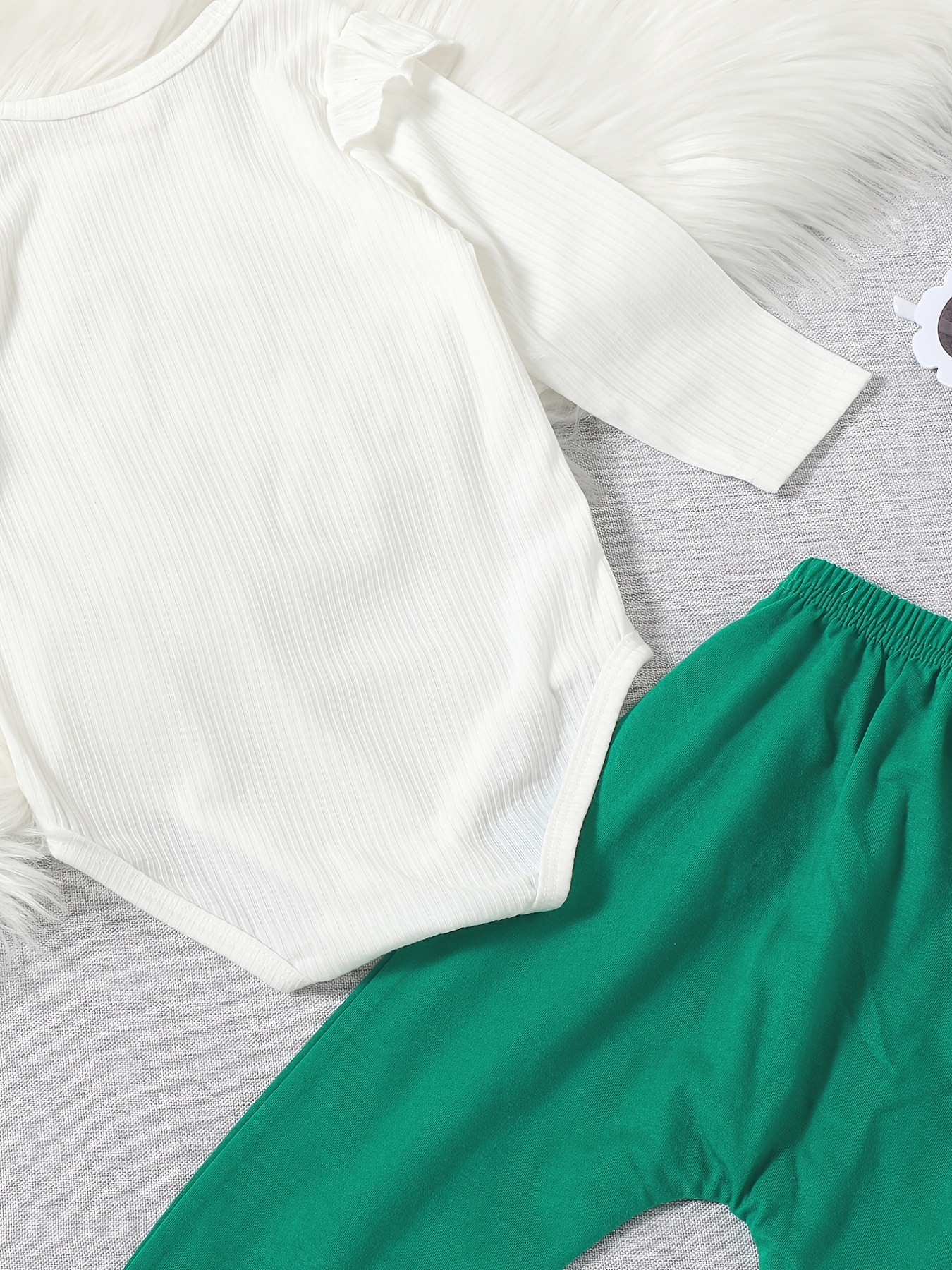 baby girls cute ribbed romper "hello daddy" print pants set - {region_name}