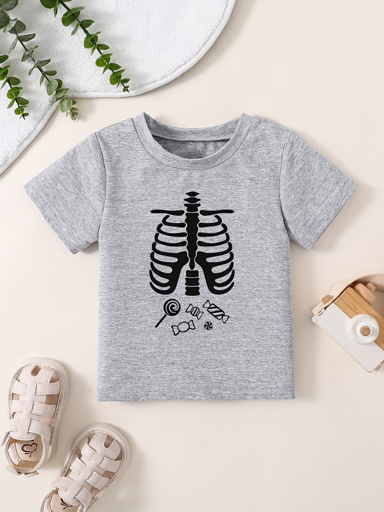 Skeleton Candy Print Cotton Tee Tops Boys Round Neck Casual - Temu Philippines