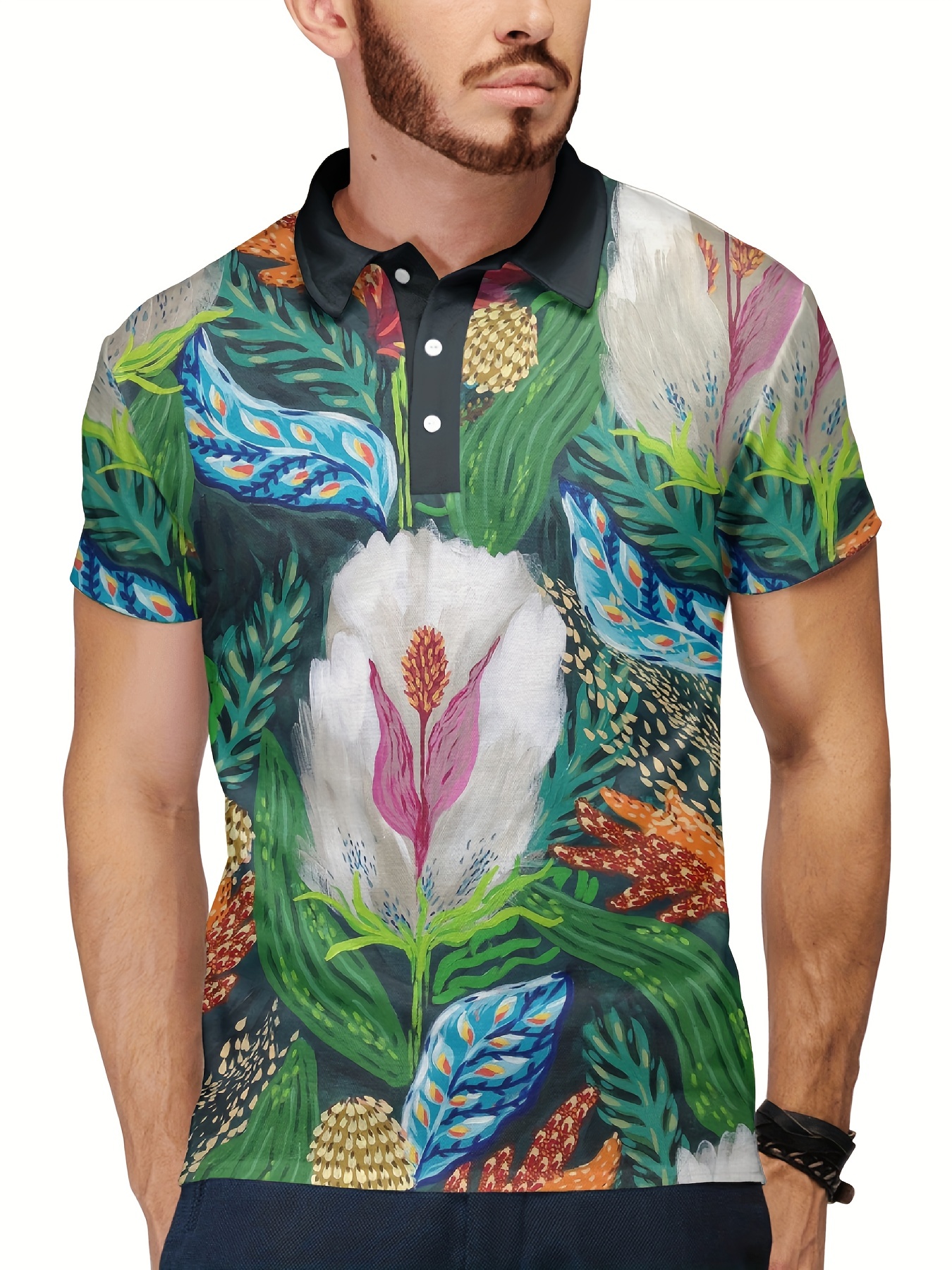 Plus Size Breathable Regular Fit Floral Pattern Golf Shirt - Temu South ...