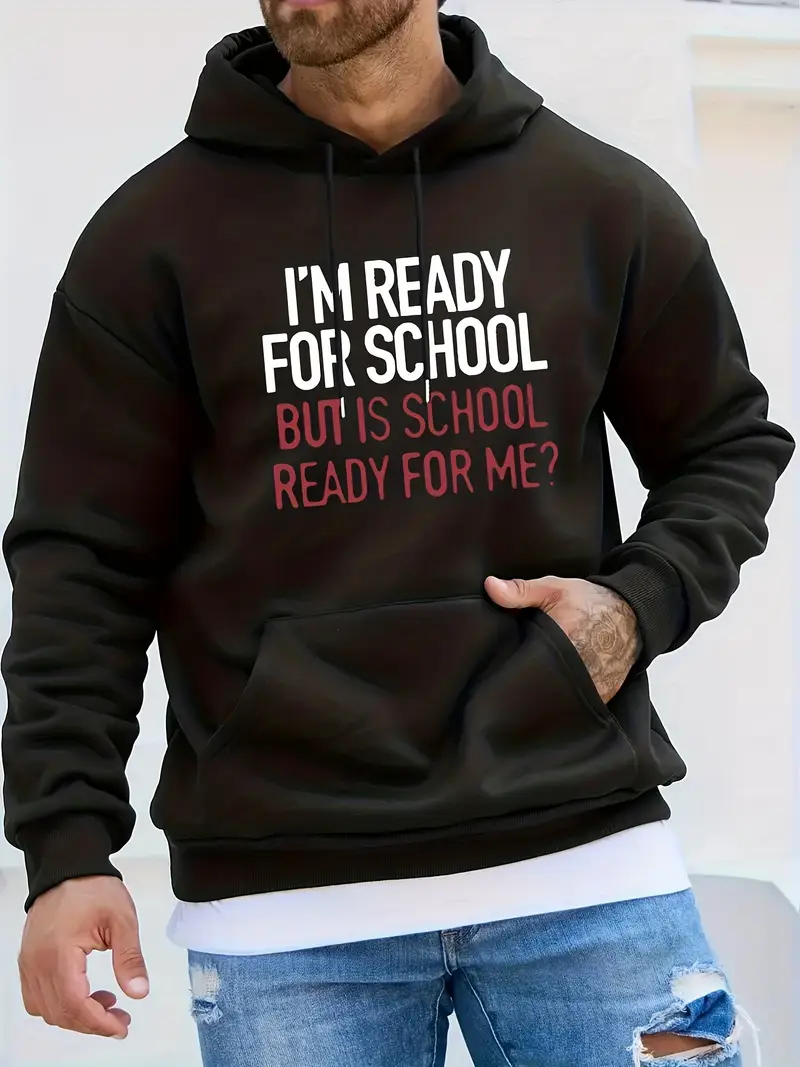 Funny Saying Print Hoodies For Men Graphic Sweatshirt With Kangaroo