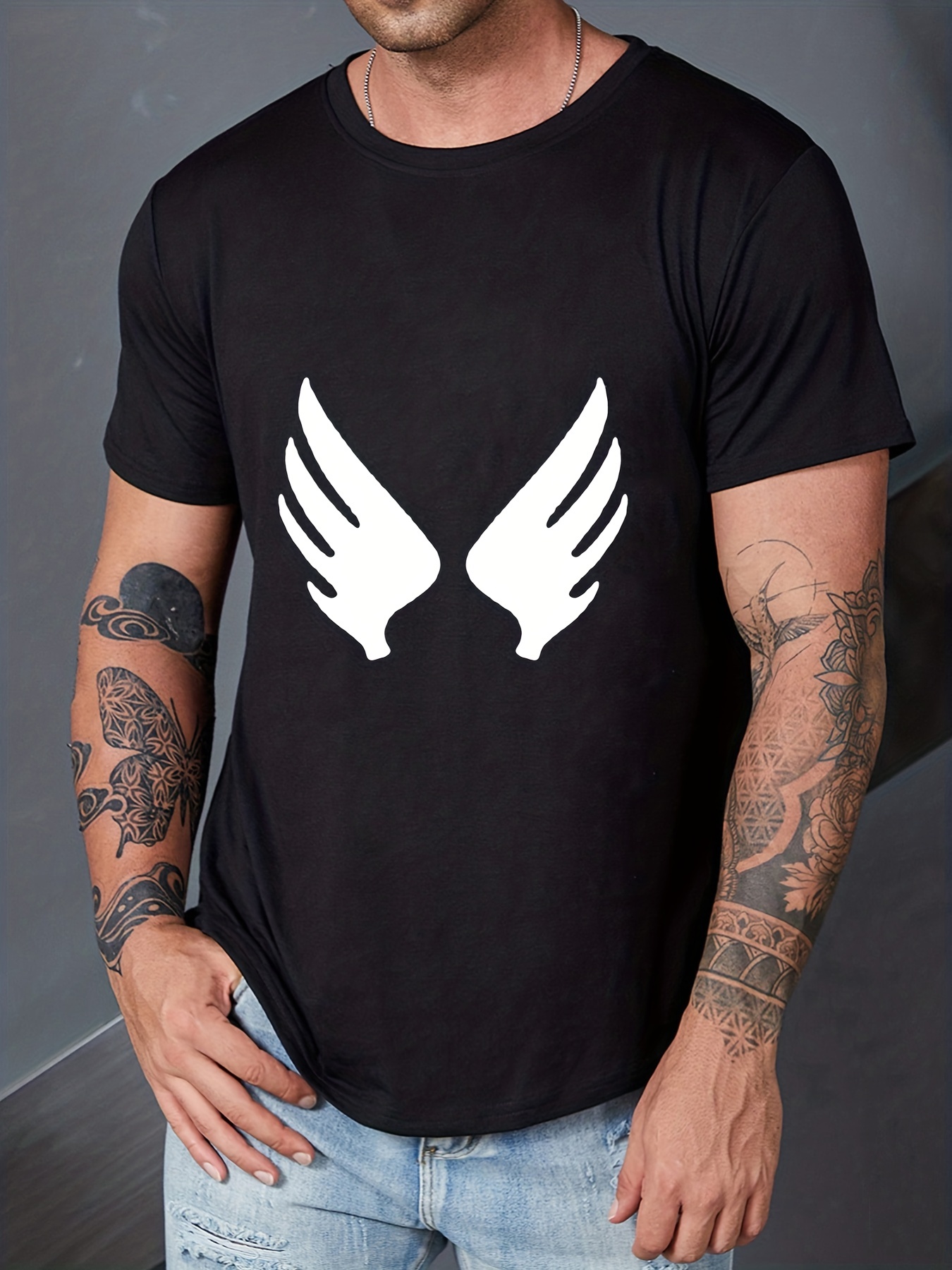 Plus Size Wings Graphic Tees For Male Oversized Causal T Temu Australia