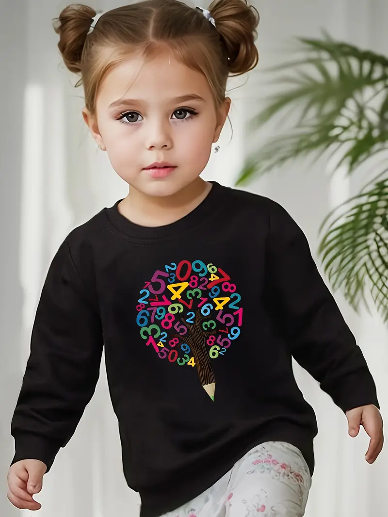 Crew Neck Pullover Sweatshirt Colorful Tree Print Girls Temu Australia