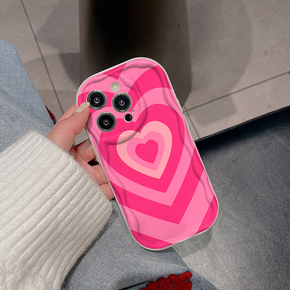 Phone Case Heart Print Creamy Edge Phone Case Camera - Temu United Kingdom