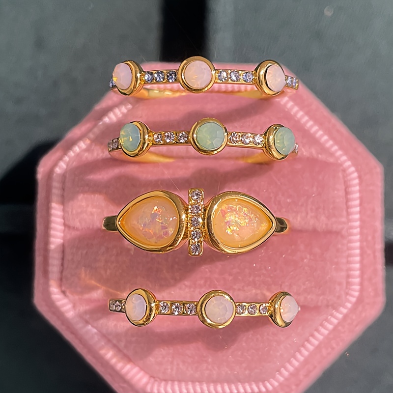 Vintage Stacking Rings Inlaid Gemstone In Waterdrop/ Round - Temu ...