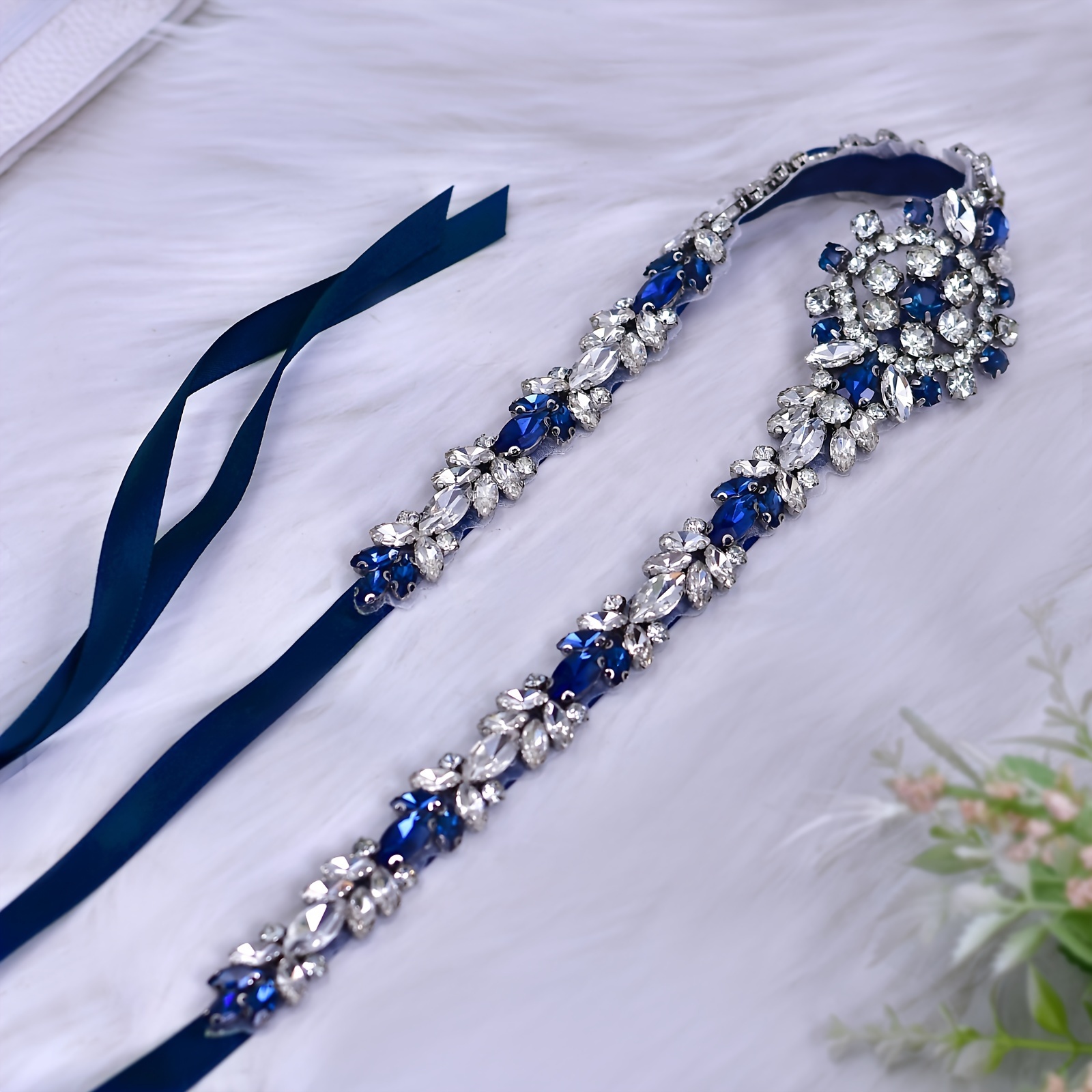 Handmade Exquisite Bride Waistband Blue Satin Ribbon Belt - Temu United ...
