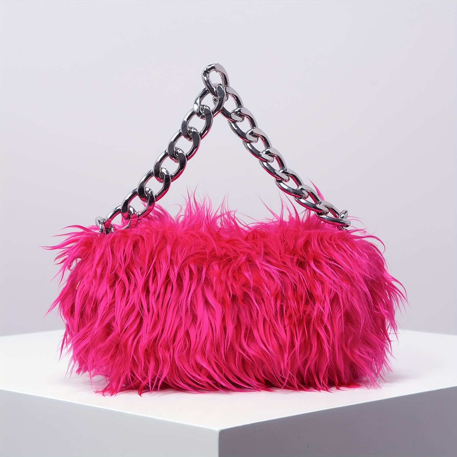 Niche Y2k Plush Satchel Bag Solid Color Chain Bag match - Temu United ...