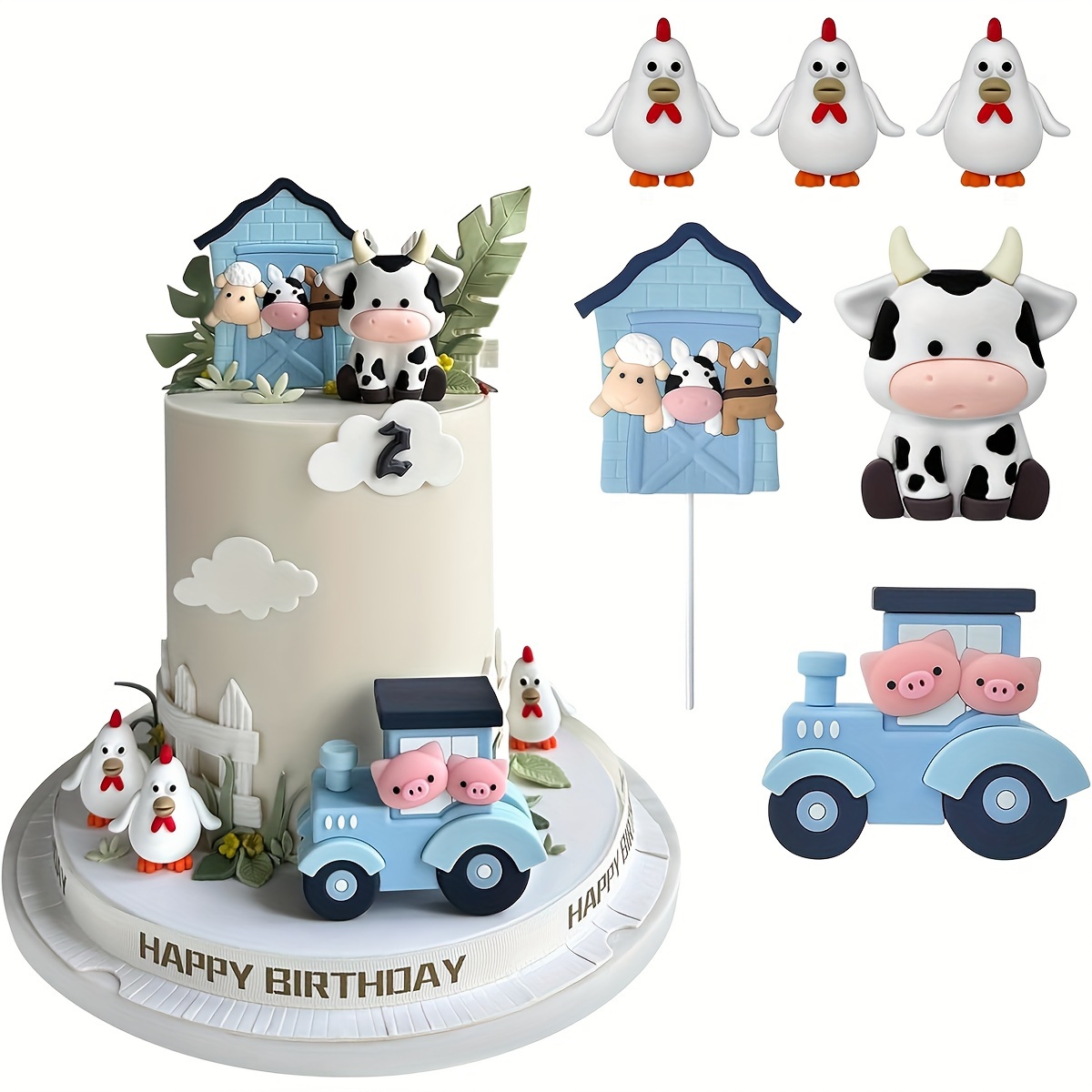 Farm Cake Toppers Cartoon Animal Cake Topper Decorations For - Temu ...