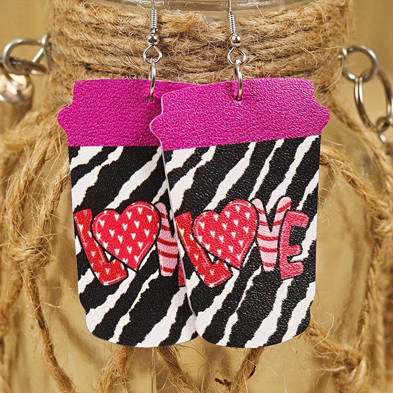 Coffee Cup Heart / Love Print Dangle Earrings Cute Cartoon - Temu ...