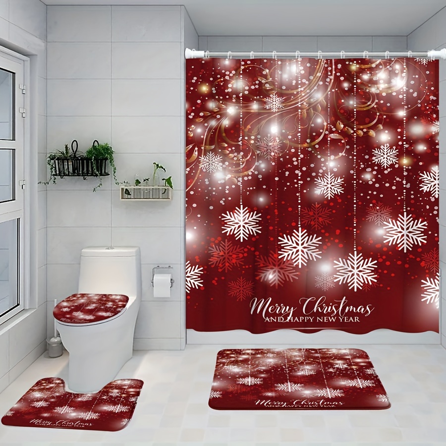 Christmas Snowflake Printed Shower Curtain Set Waterproof - Temu