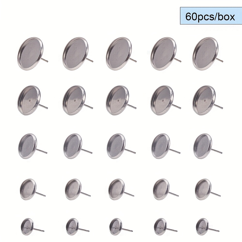 1 Box Mit 60 Stück, 5 Größen (6 Mm/8 Mm/10 Mm/12 Mm/14 Mm), Flache, Runde Ohrstecker Aus ...