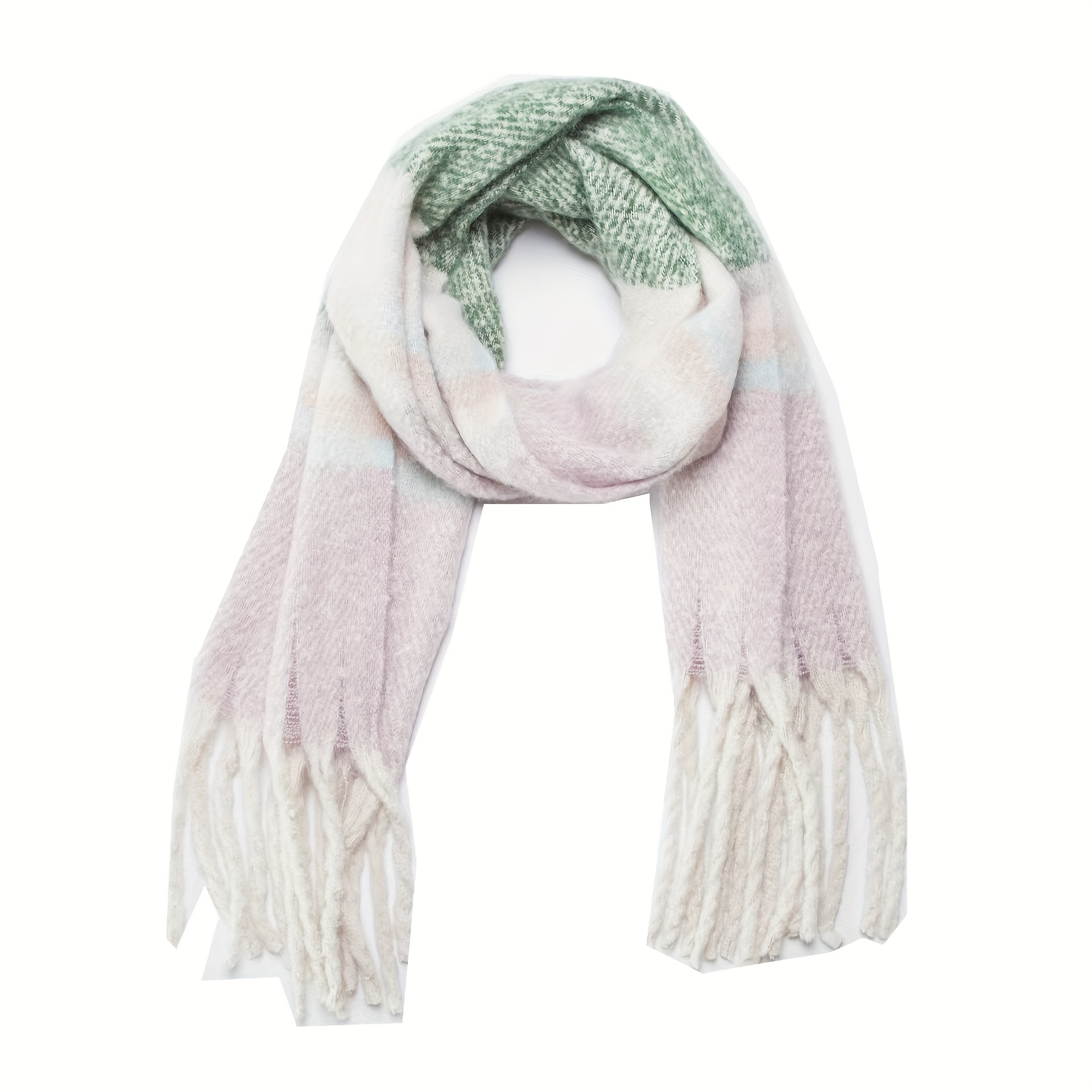 Contrast Color Striped Chunky Scarf Elegant Thickened Tassel - Temu ...