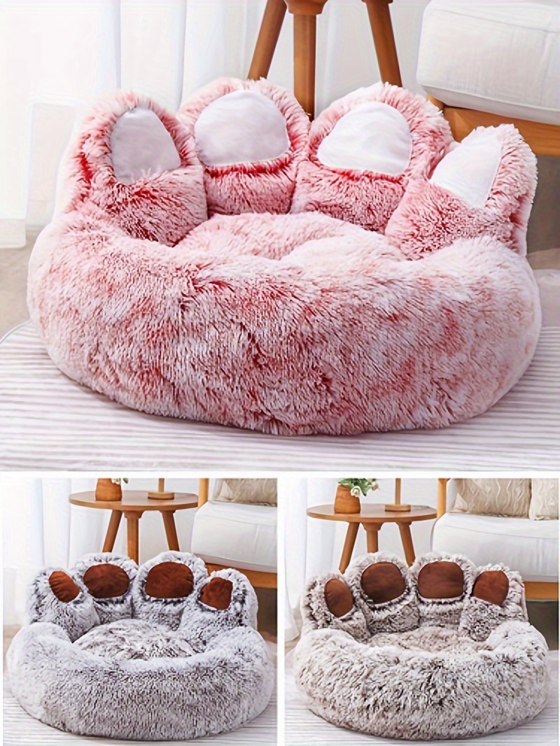 Plush Cat Cushion Bed Cute Bear Paw Shape Dog Bed Cat Bed - Temu