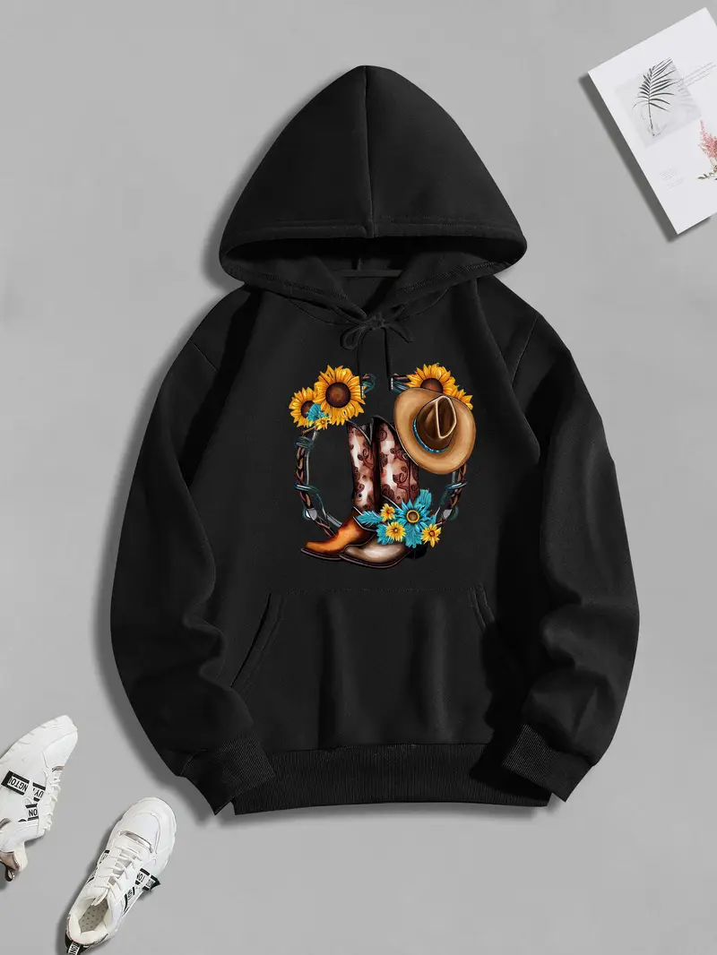 Graphic Pattern Kangaroo Pocket Hoodie Casual Long Sleeve Temu New
