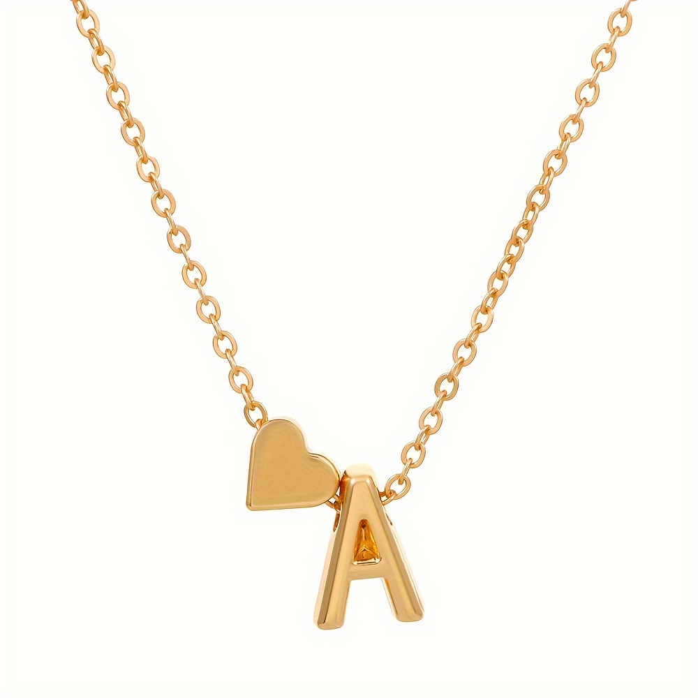 English Letter Necklace Heart Decor Short Collarbone Chain - Temu ...